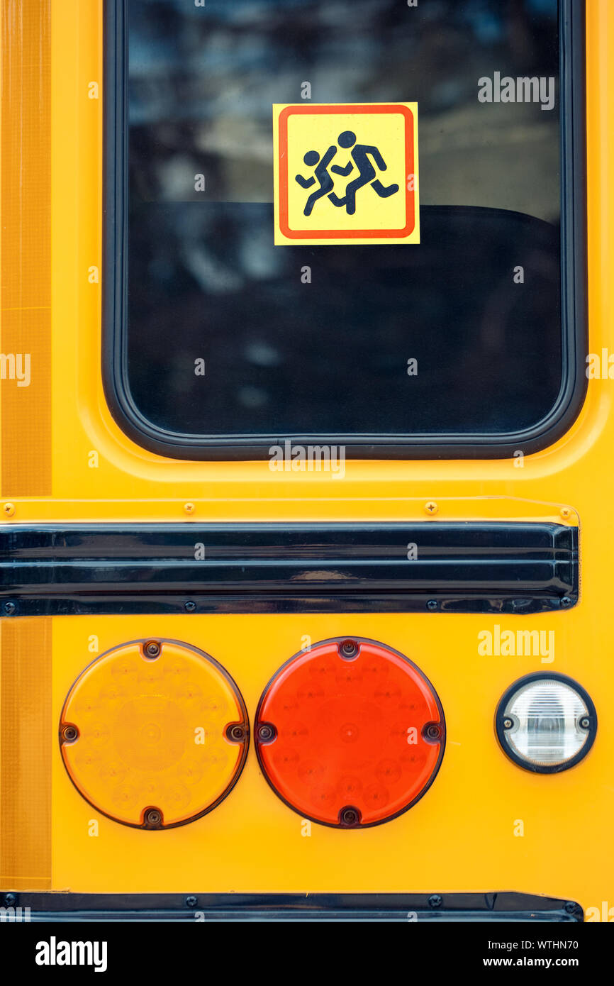 School bus beware of children sign close-up Stock Photo - Alamy