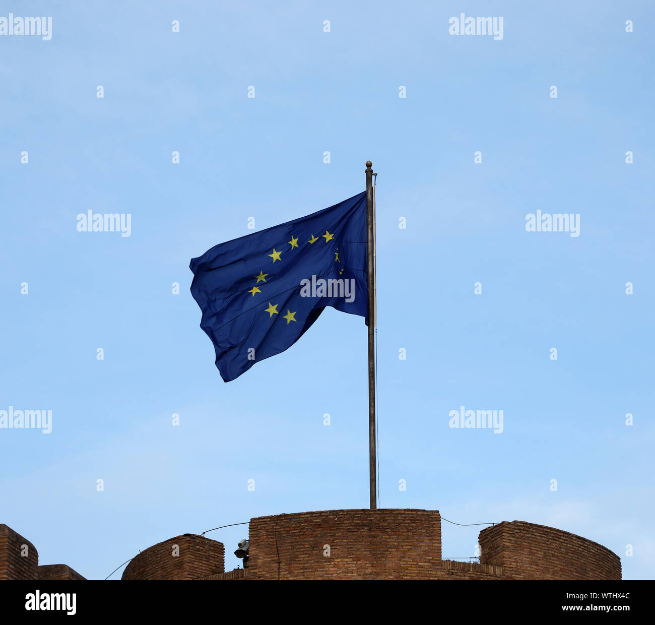 flag of the European Union waving above Castel Sant'Angelo in Rome ...