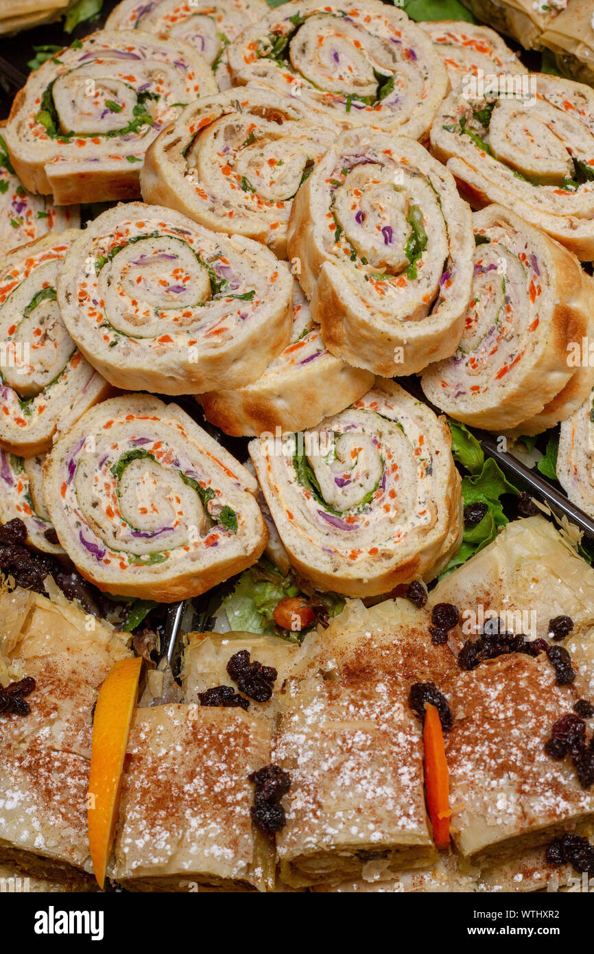 Mediterranean filo dough specialties, including chicken cilicia, dolmas ...