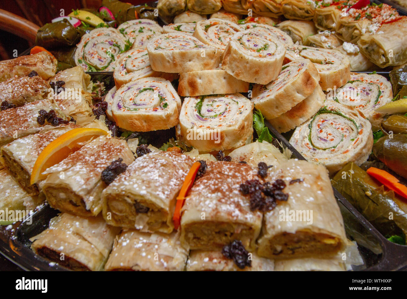 Mediterranean filo dough specialties, including chicken cilicia, dolmas ...