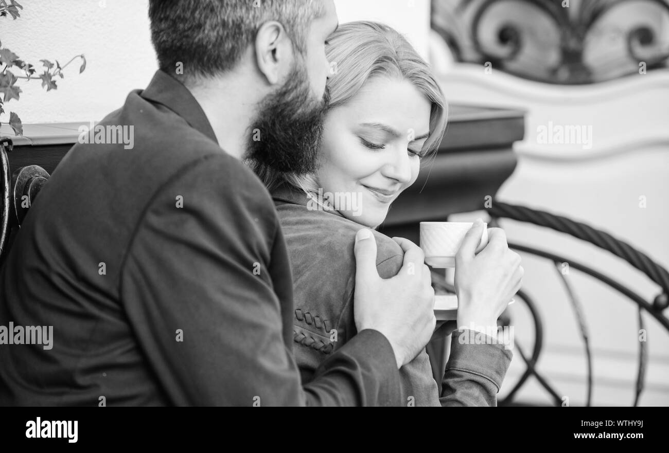 Explore cafe and public places. Married lovely couple relaxing together ...