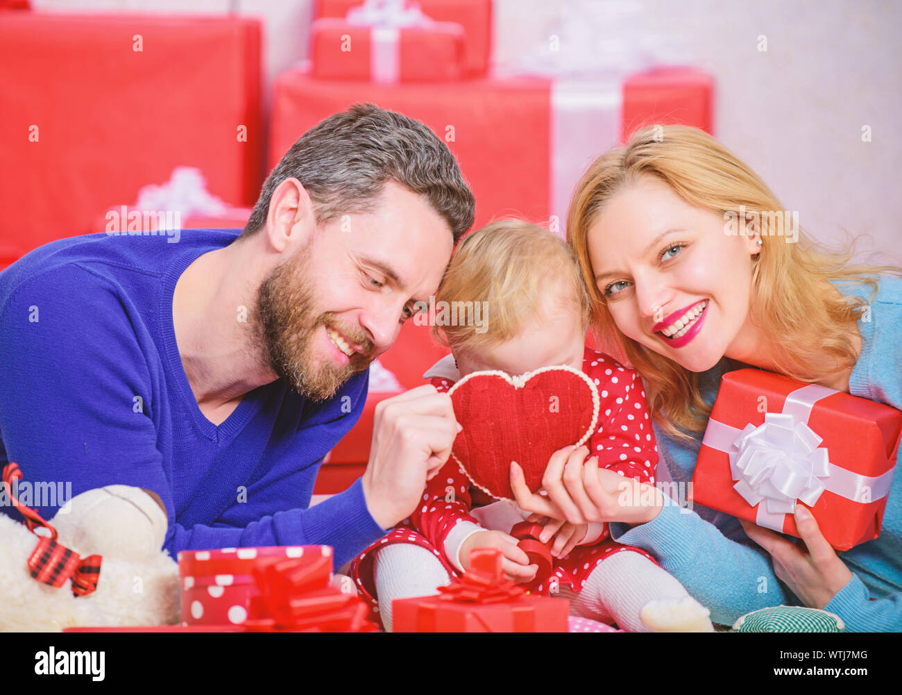 Hearts filled with love. Couple in love and baby daughter. Valentines ...