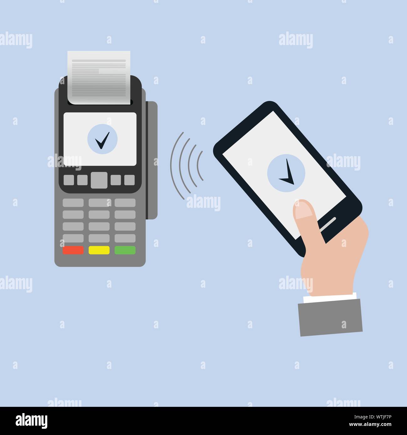 Isometric Pos terminal confirms the payment by debit credit card. Vector illustration in flat ...
