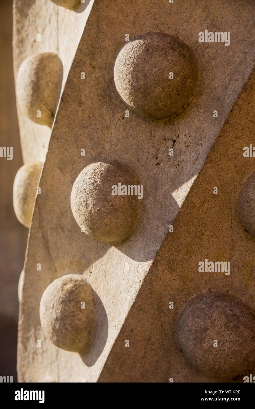 Spiral carved stone column feature with round balls at the 19th century ...