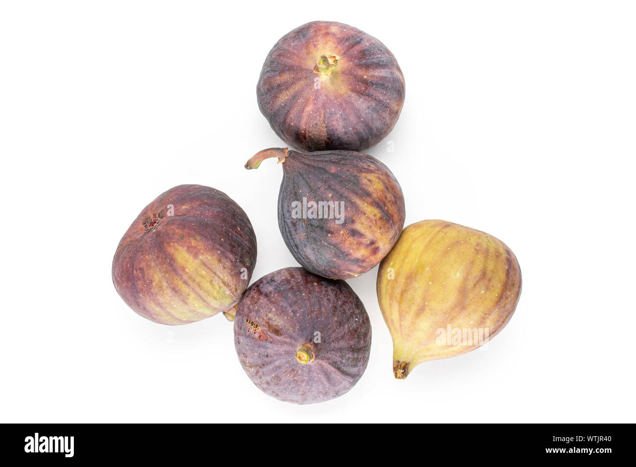 Group of five whole fresh fig fruit flatlay isolated on white ...