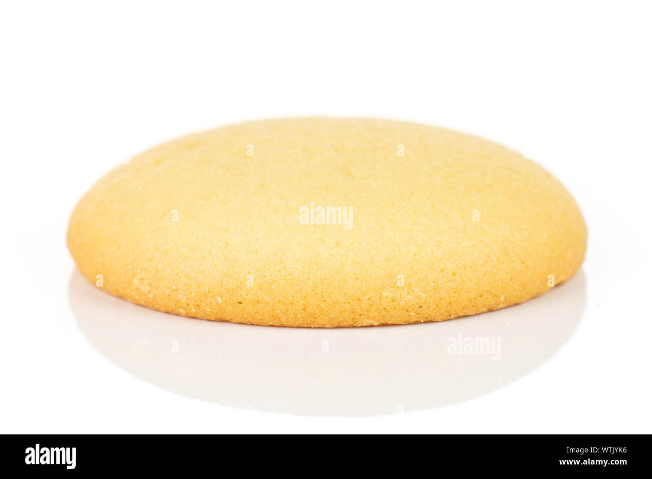 One whole sweet golden sponge biscuit isolated on white background ...