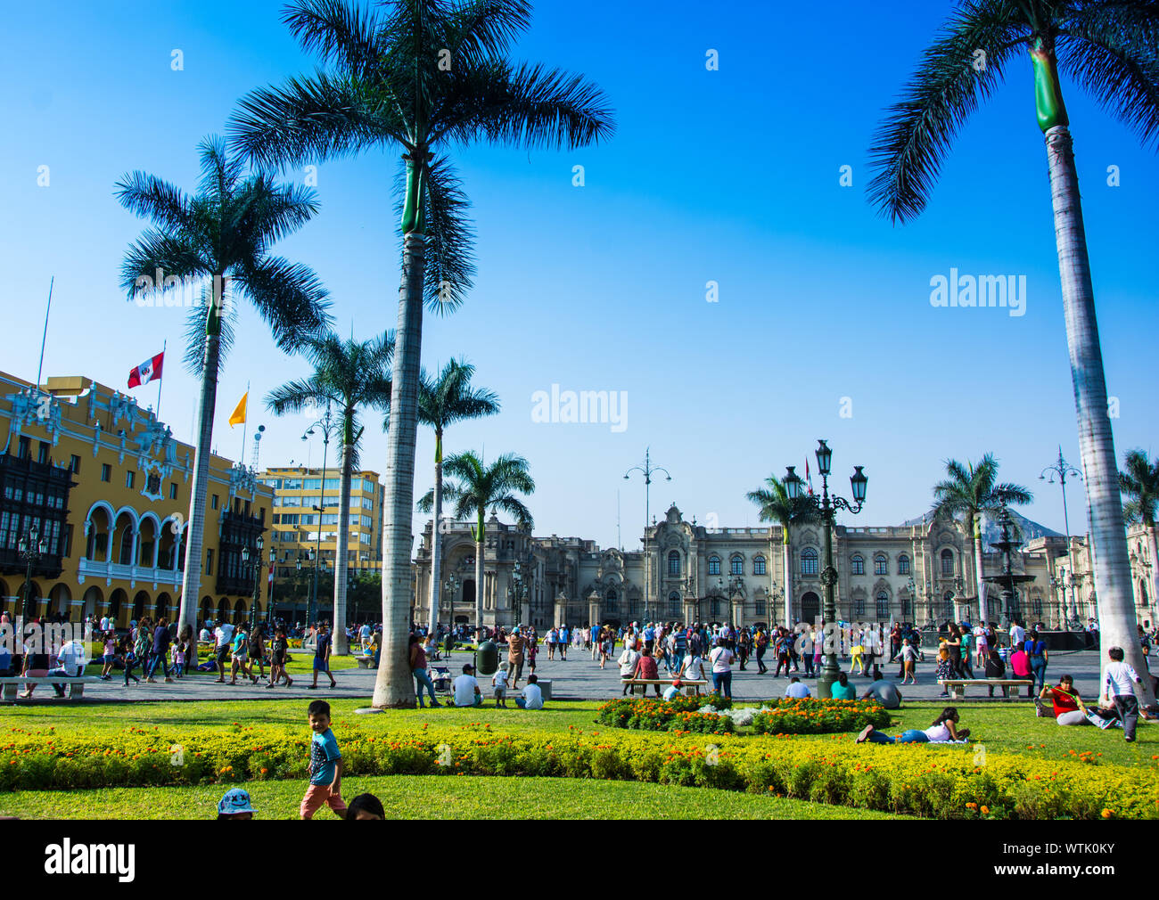 Lima Peru with al his old Spanish colonial buildings and the Plaza de ...
