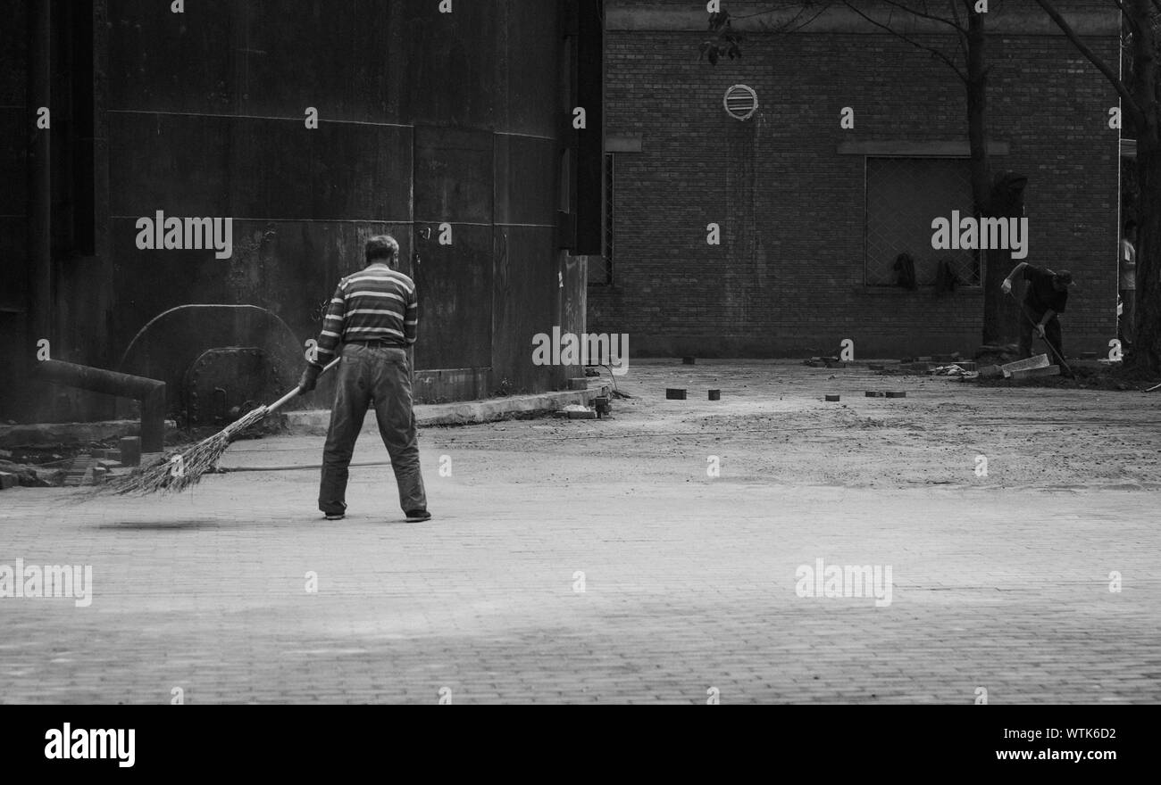 Building exterior with paving stone Black and White Stock Photos ...