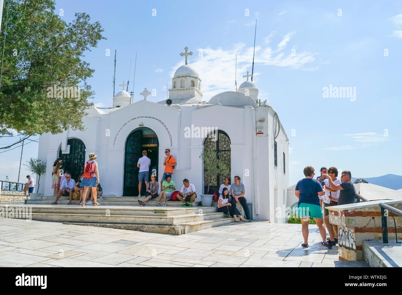 ATHENS GREECE - JULY14 2019; Whitewashed Greek Orthodox Church of Saint ...