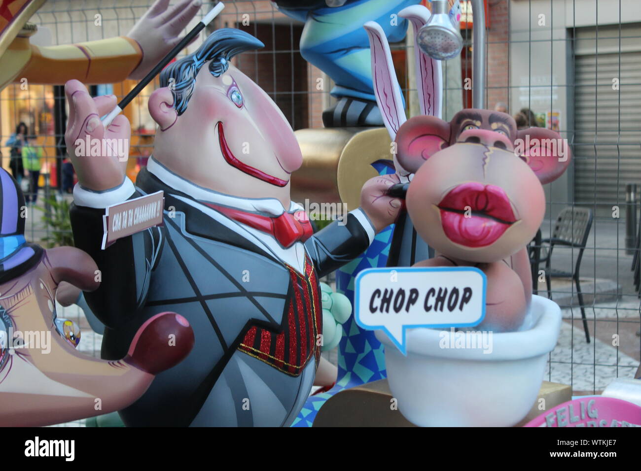 Miniature sculptures during Las Fallas festival in Gandia, Spain Stock ...