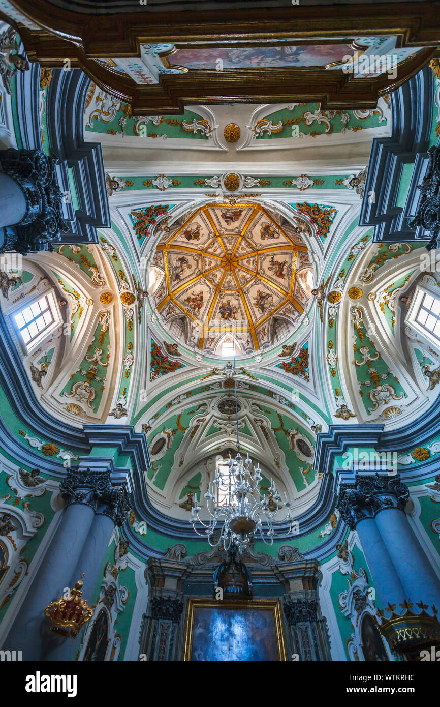 Interior of the new Matera Church of Purgatory, view of roof dome and ...