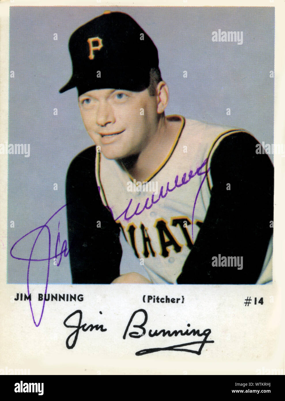 Autographed 1960's era baseball card of Hall of Fame player Jim Bunning ...