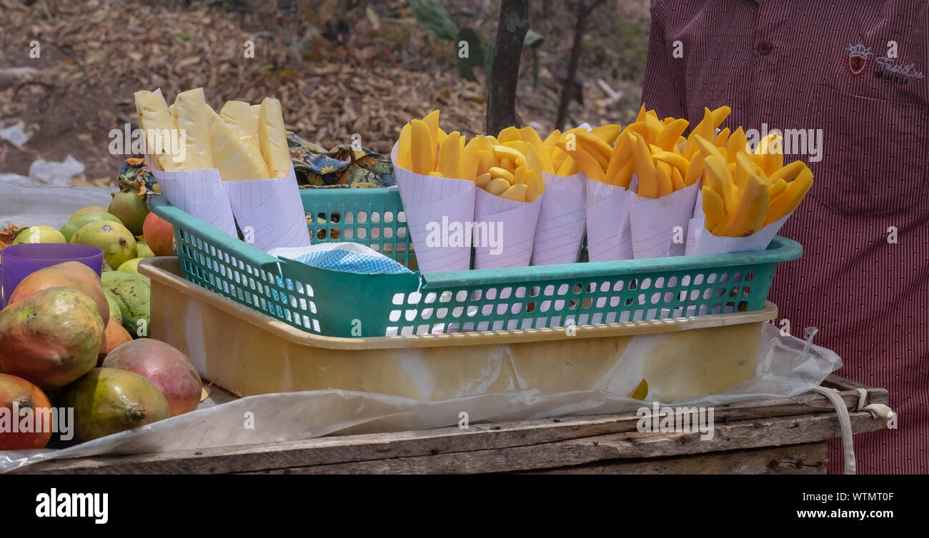 SIGIRIYA/ SRI LANKA, AUGUST 06-2019: Unspecific woman selling the mango ...
