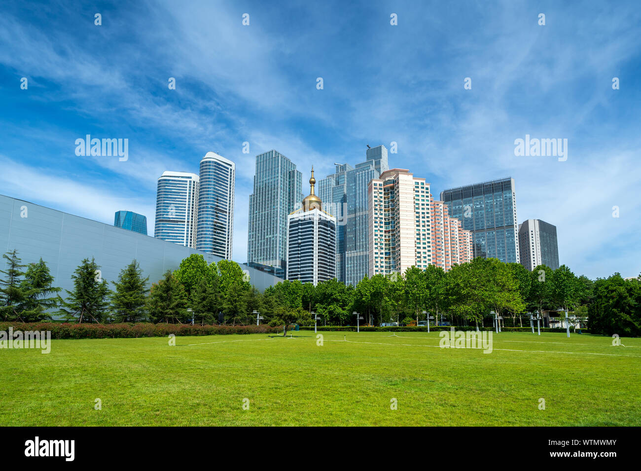 High-rise buildings near the lawn, Qingdao, China Stock Photo - Alamy