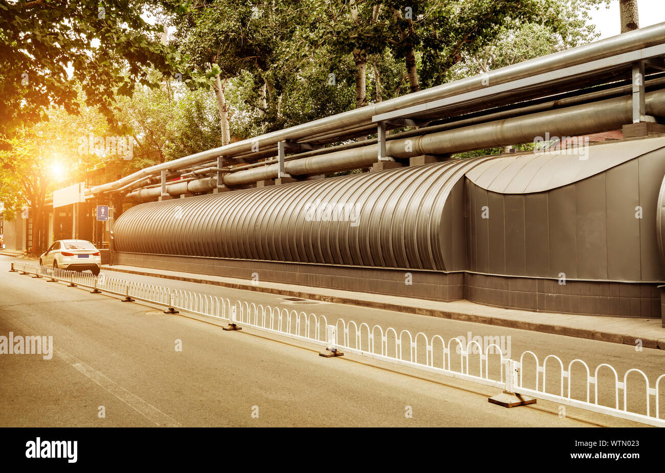 Pipes located in industrial areas, densely on the side of the road ...