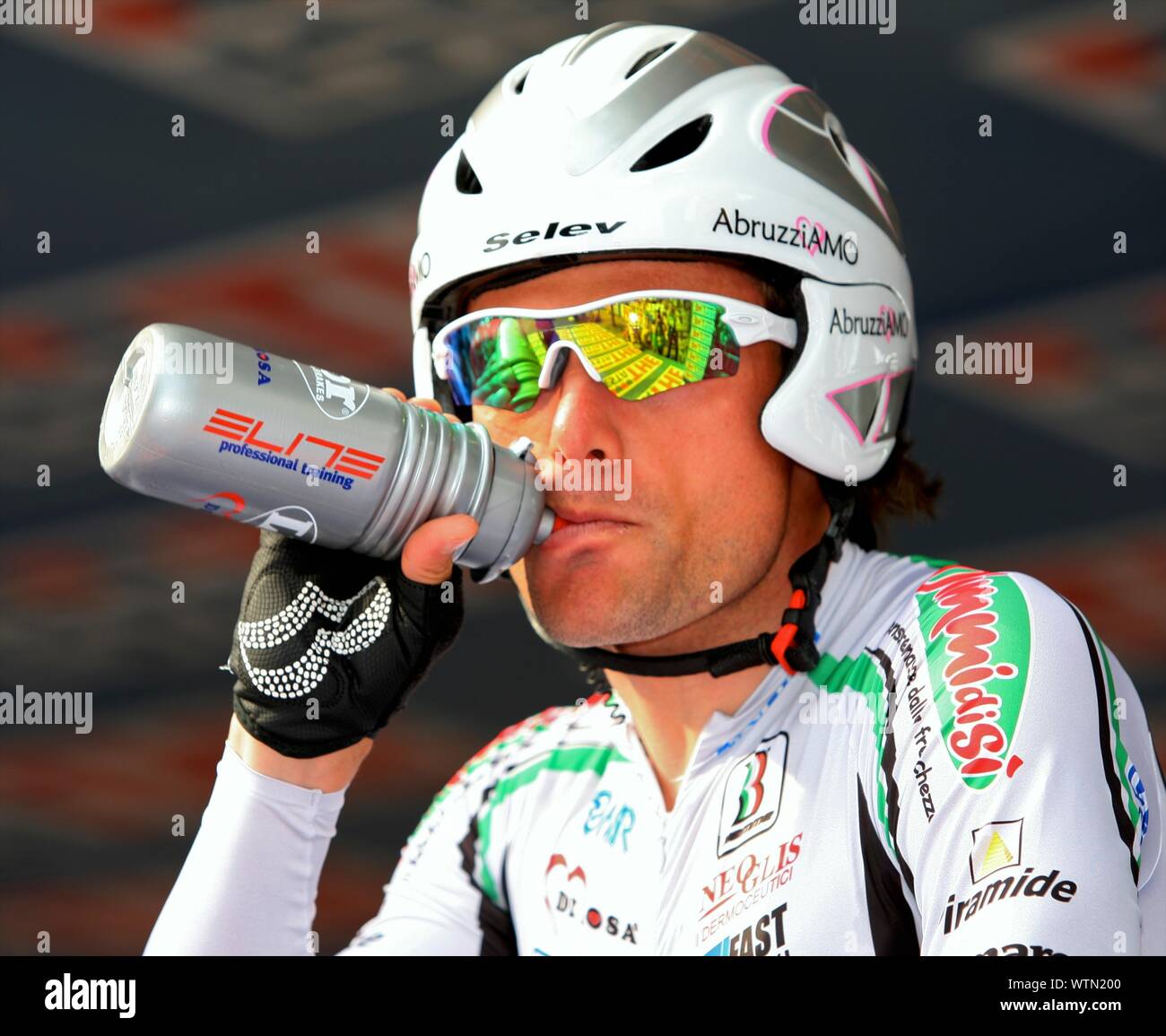 Danilo di Luca prepares for the team time trial in the Giro di Italia ...