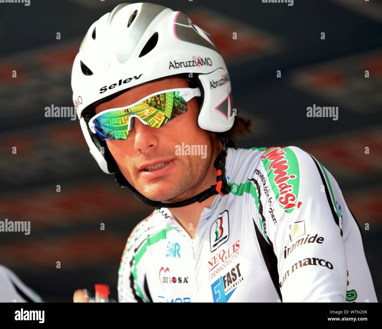 Danilo di Luca prepares for the team time trial in the Giro di Italia ...