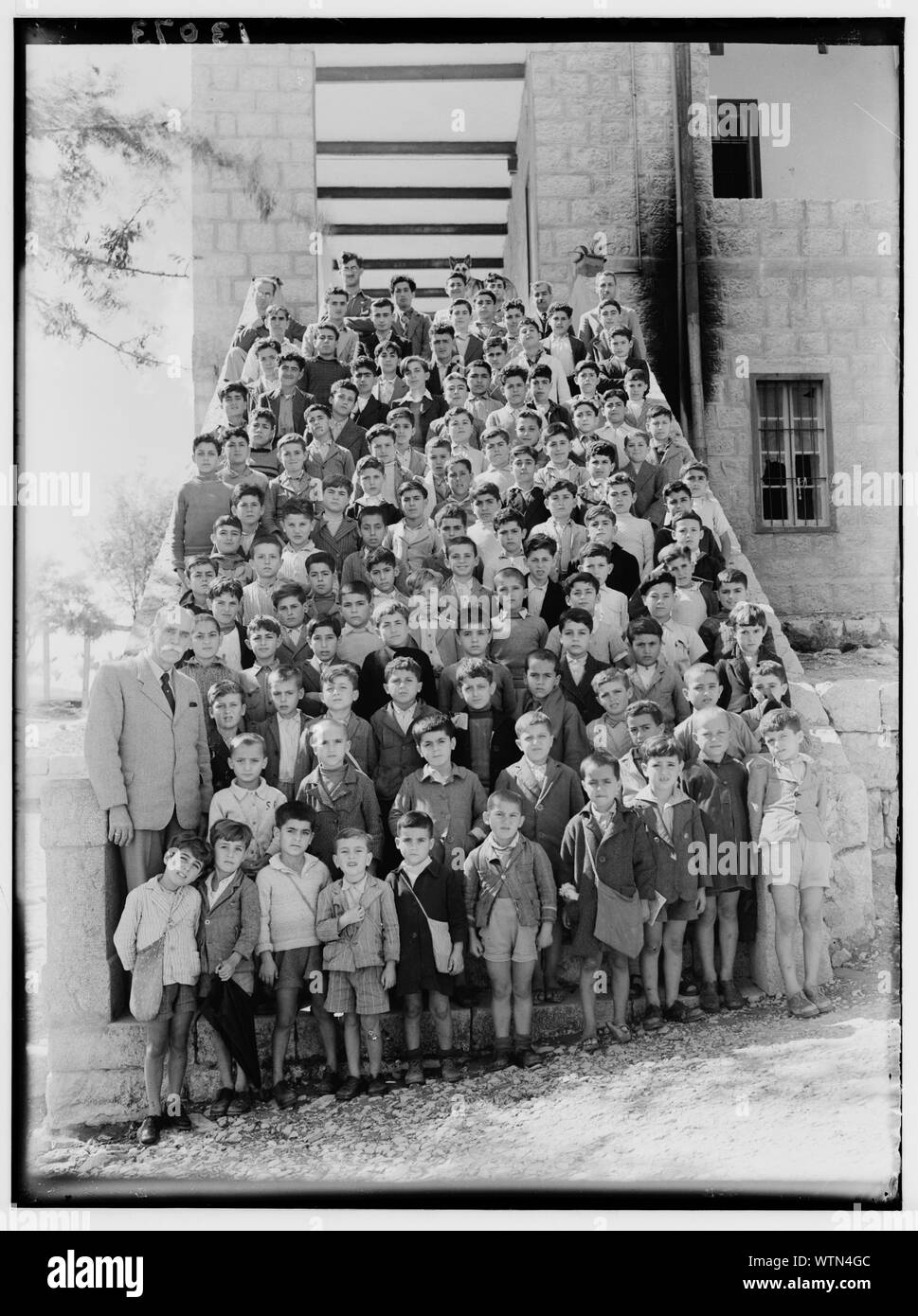 Mr. Oliver's school, Ras-el-Matn. School front on steps, taken from the ...