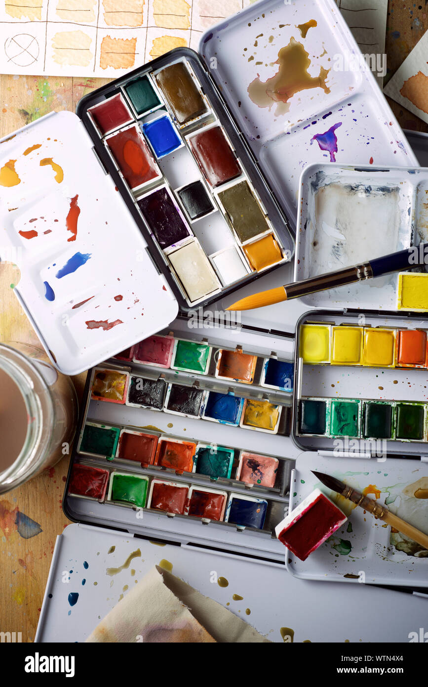 Close-up of a watercolor boxes Stock Photo - Alamy