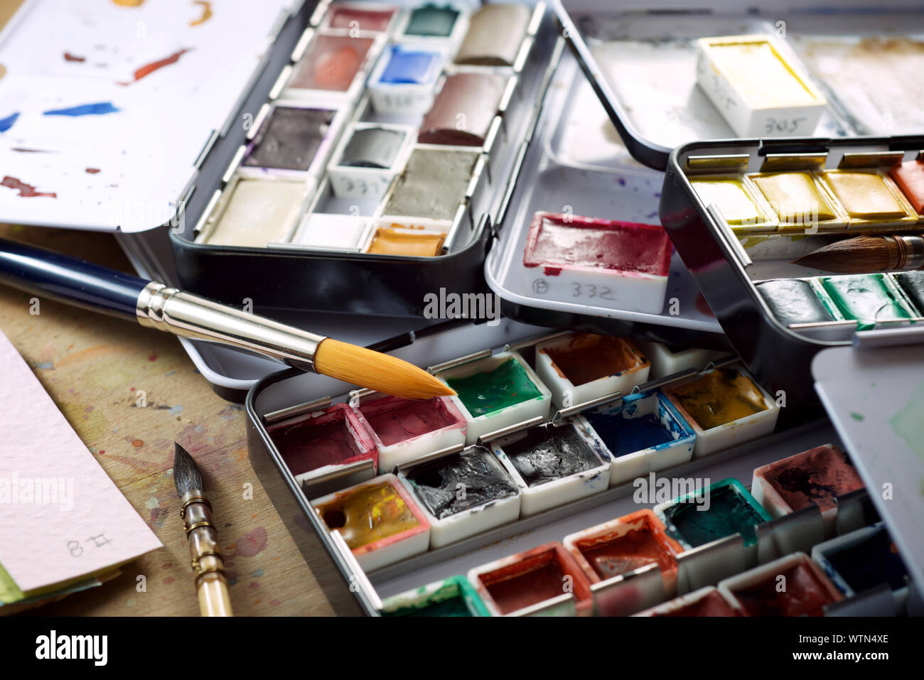 Close-up of a watercolor boxes Stock Photo - Alamy