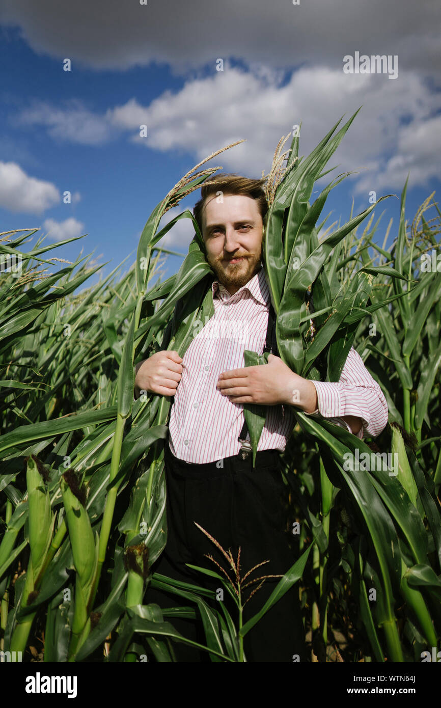 happy male farmer in corn Stock Photo - Alamy