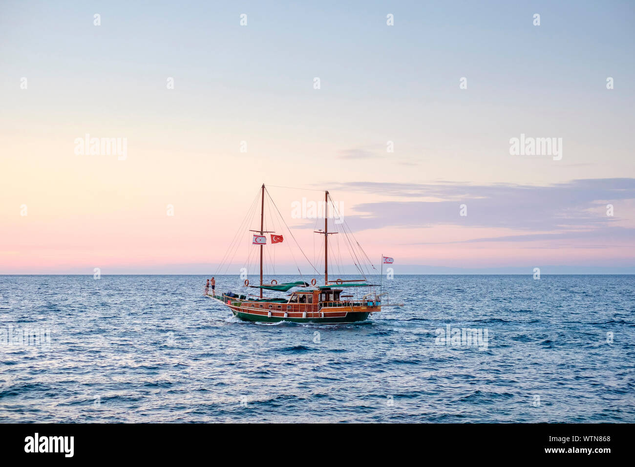 Turkish sailing boat entering Kyrenia Harbour, Kyrenia (Girne), Kyrenia ...
