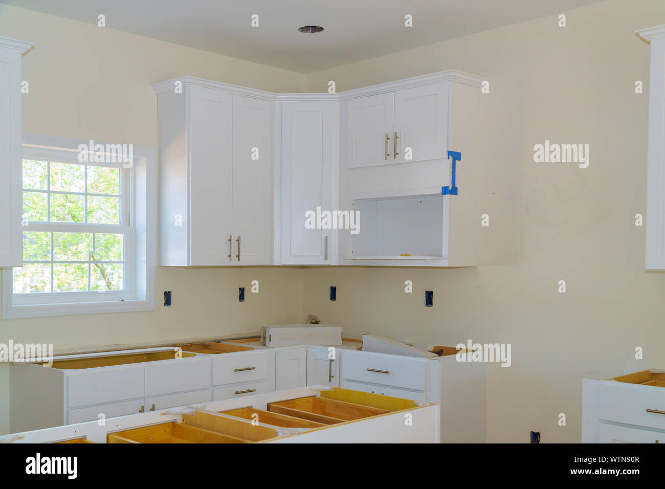 Interior design construction of a kitchen drawers fronts assembling ...