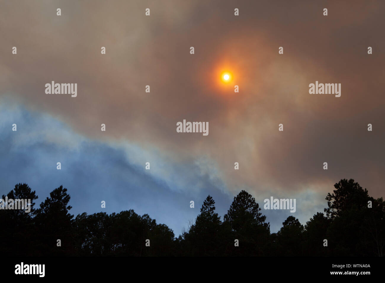 Smoke from a forest fire in Southwest Colorado blocks the sun Stock ...