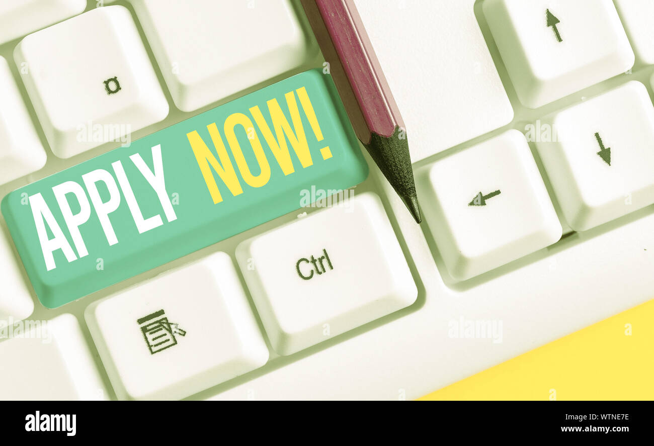 Handwriting text writing Apply Now. Conceptual photo request something ...