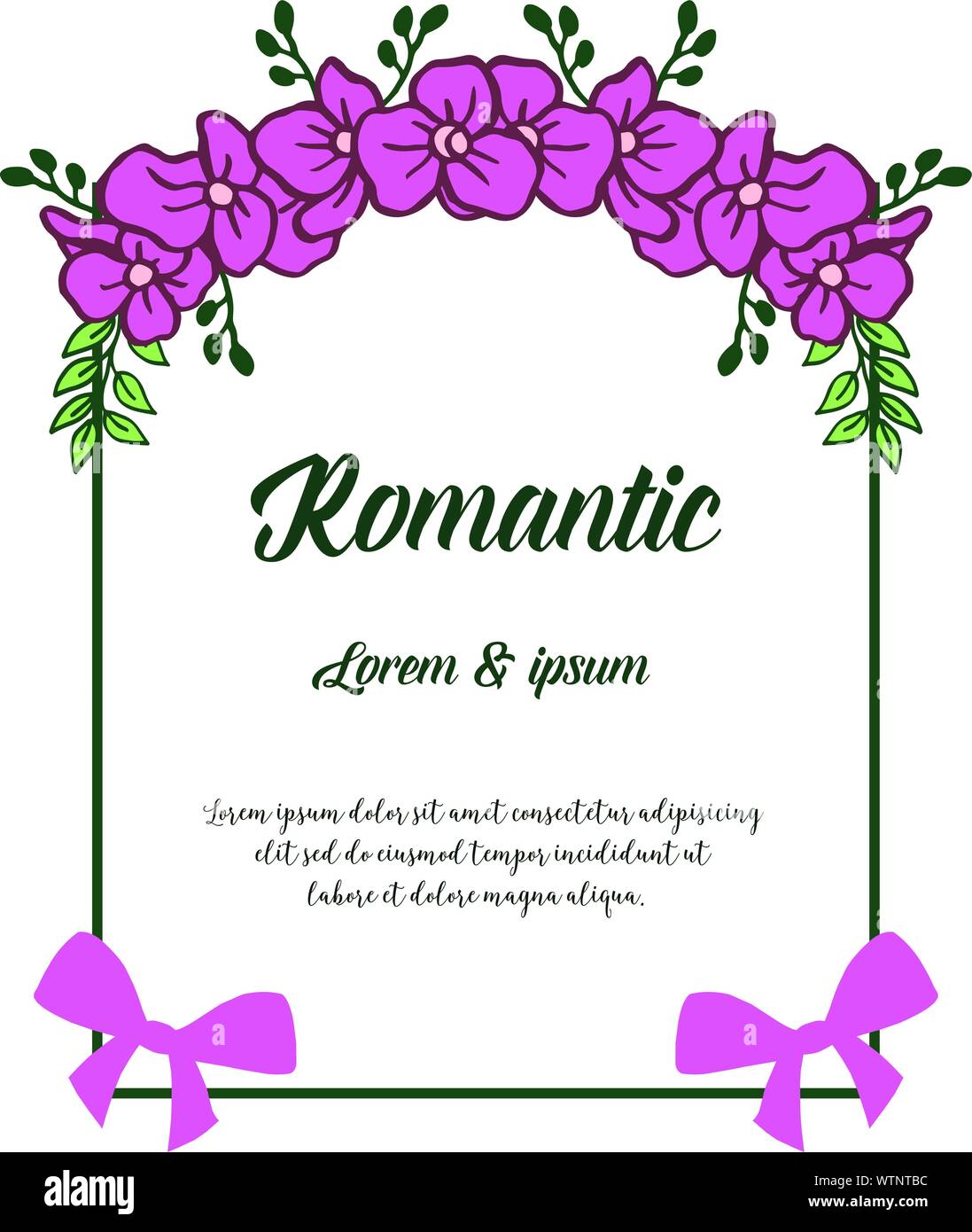 Beauty bright purple wreath frame, for wedding card romantic. Vector ...