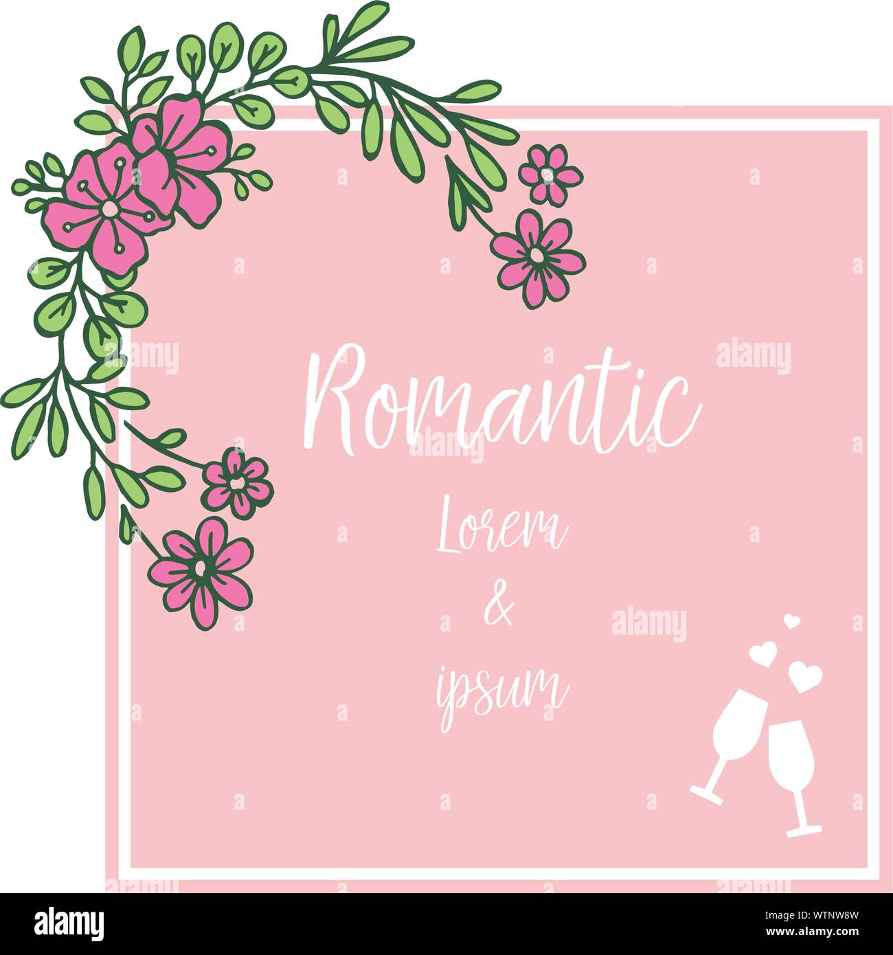 Border of pink flower frame, for ornate of card romantic. Vector Stock ...