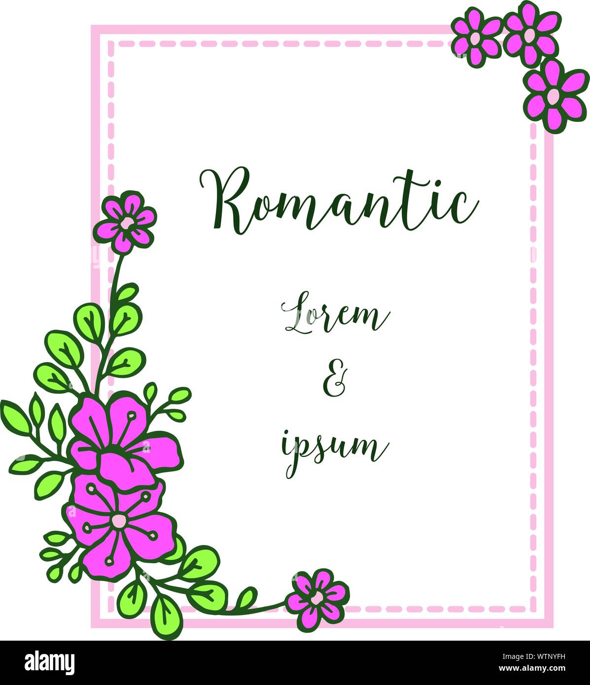 Plant of bright pink flower frame, for elegant card romantic. Vector ...