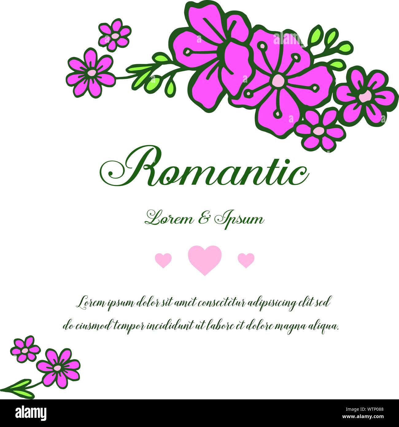 Plant of bright pink flower frame, for elegant card romantic. Vector ...