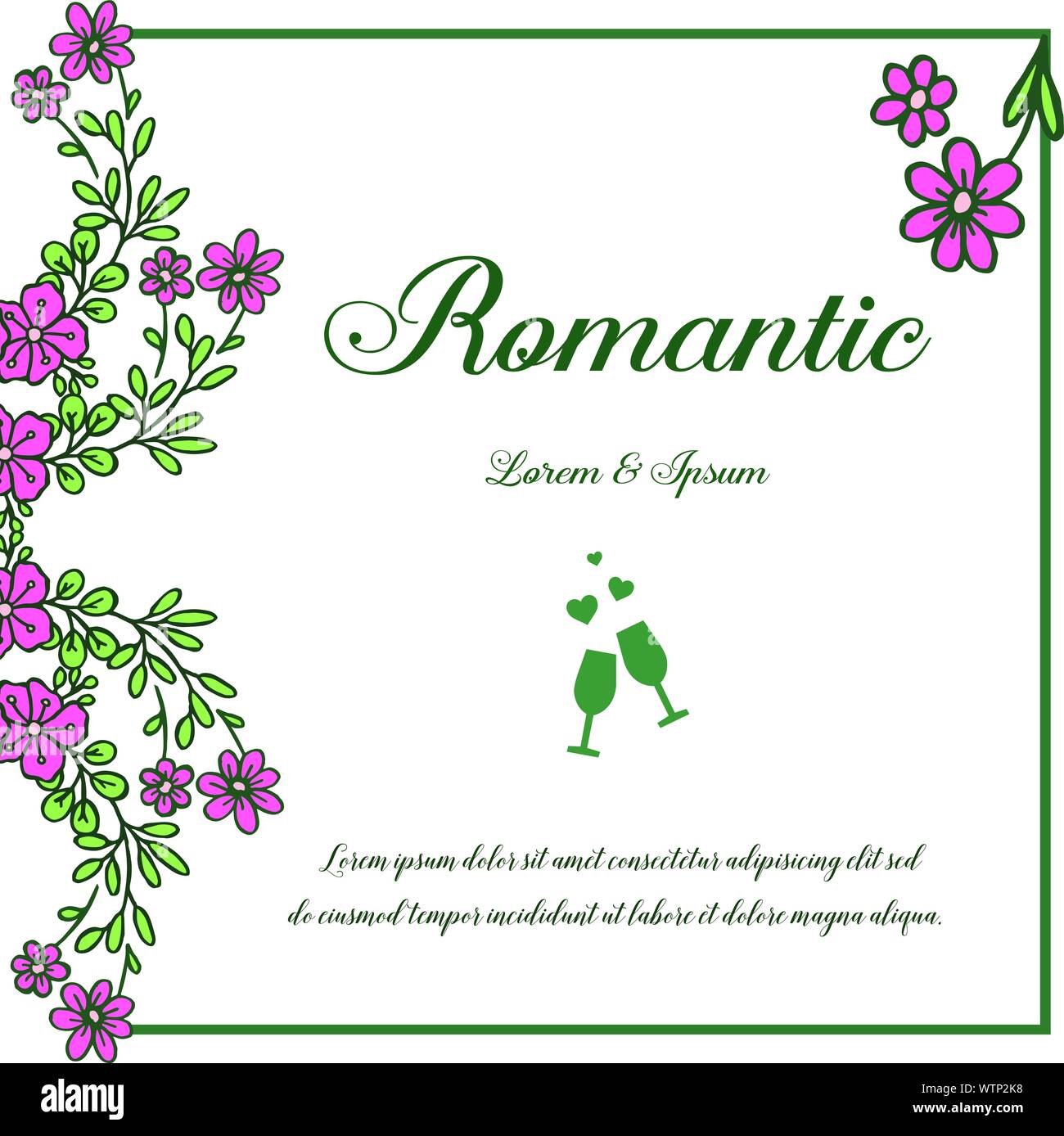Wedding invitation romantic with pink floral frame background. Vector ...