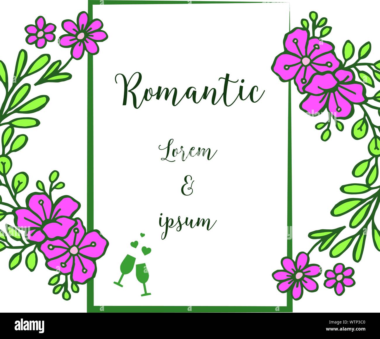 Wedding invitation romantic with pink floral frame background. Vector ...