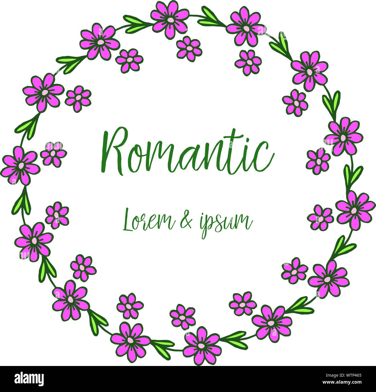 Drawing of pink flower frame hand drawn, for design element of card ...