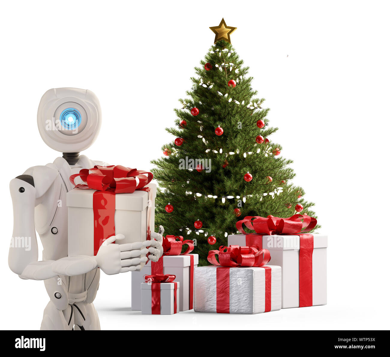 autonomous robot and Christmas present 3d-illustration Stock Photo - Alamy