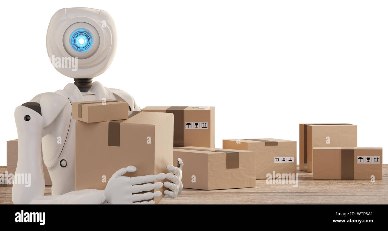 autonomous robot delivers packages 3d-illustration Stock Photo - Alamy