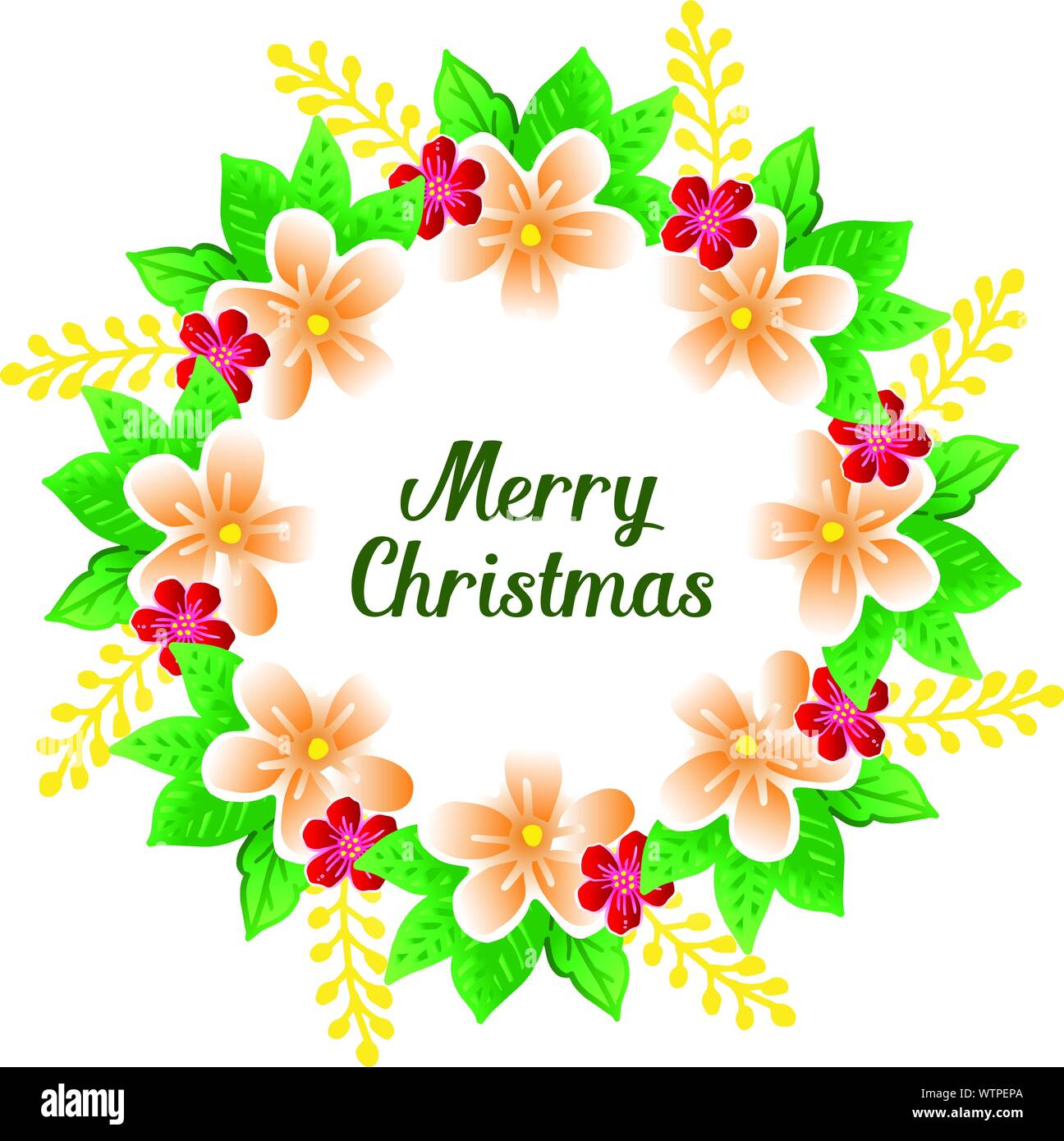 Handwritten of merry christmas, feature of colorful flower frame ...