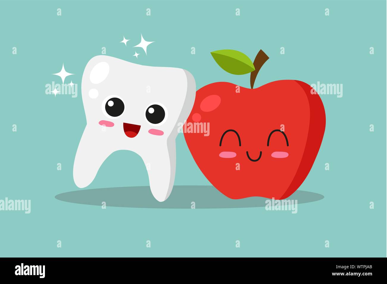 Cute, smiling and happy tooth and apple. Vector Illustration Stock ...