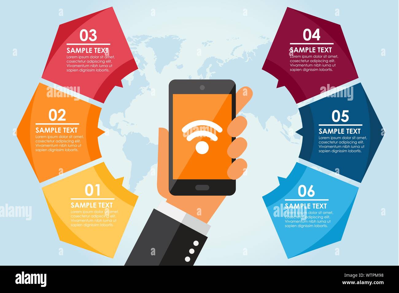 Mobile circle infographic with word background. Vector illustration ...