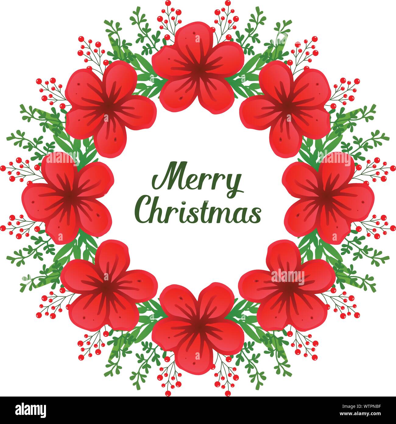 Calligraphy lettering of merry christmas, with art of unique green ...