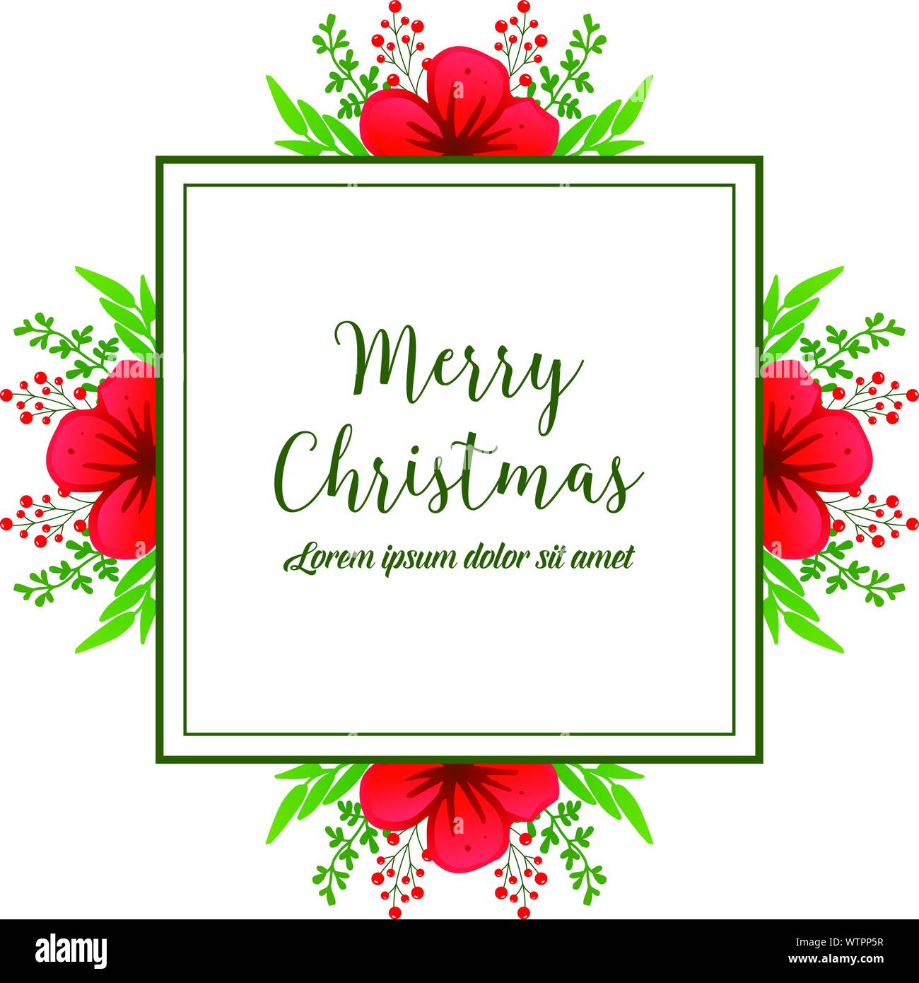 Decor poster merry christmas, with nature red flower frame. Vector ...