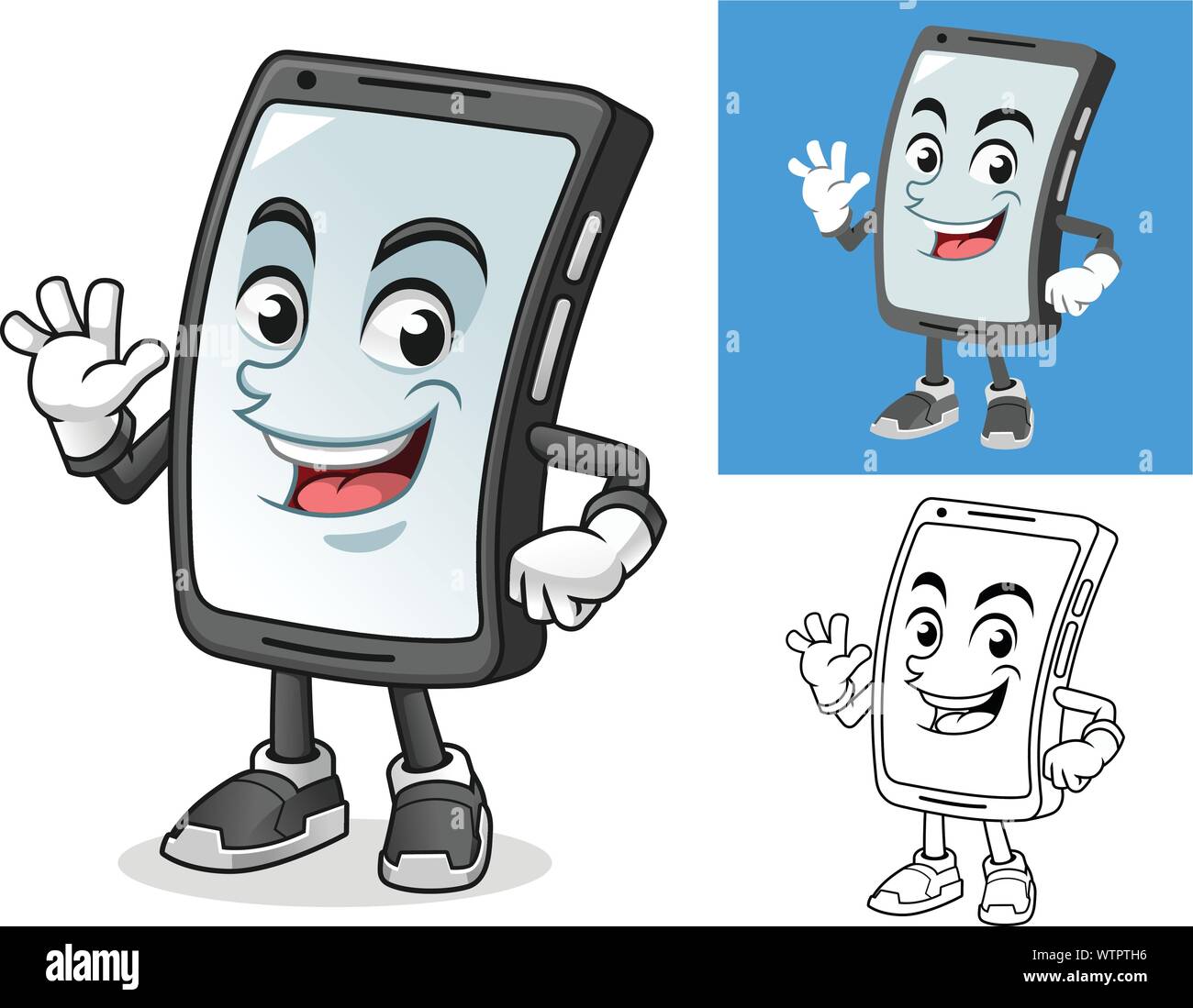 Smartphone with Waving Hand Cartoon Character Mascot Illustration ...