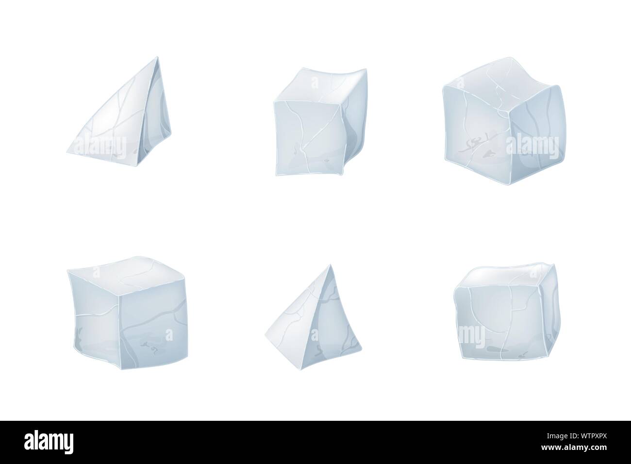 Set of transparency ice cubes and pyramids. Vector illustration. 3D design. White background ...