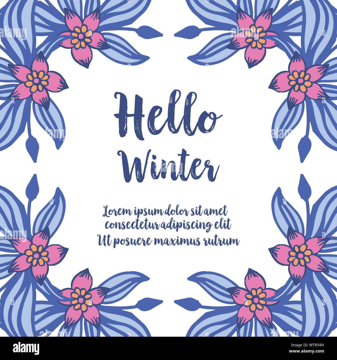 Card frame hello winter with pattern of flower leaf elegant. Vector ...