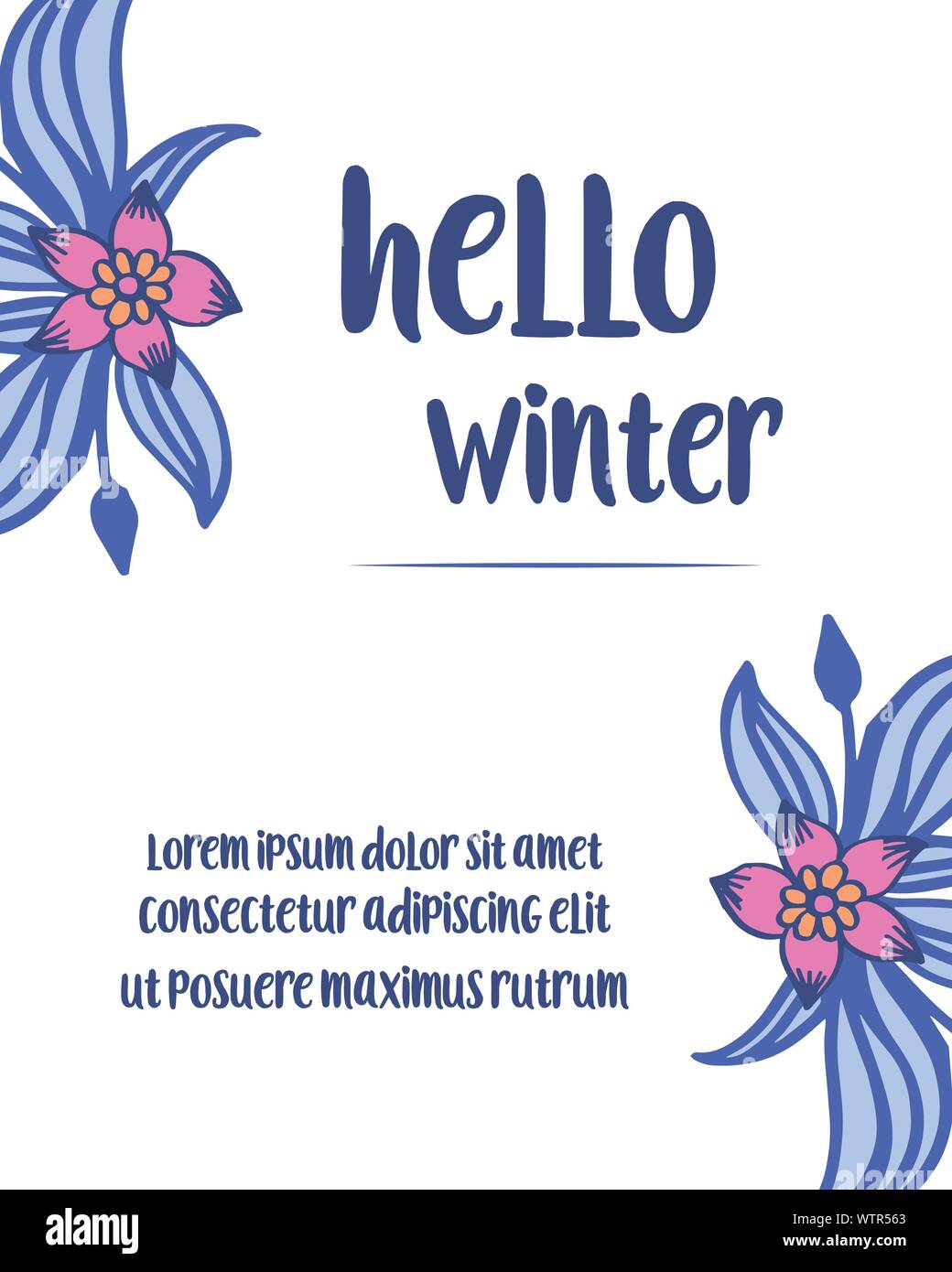 Card frame hello winter with pattern of flower leaf elegant. Vector ...