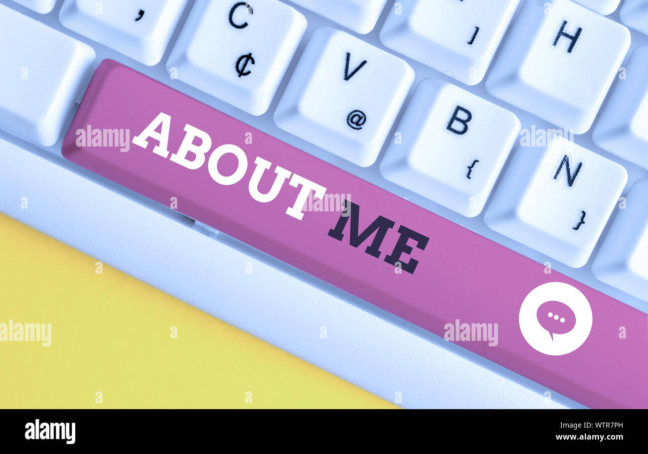 Writing note showing About Me. Business concept for telling someone ...