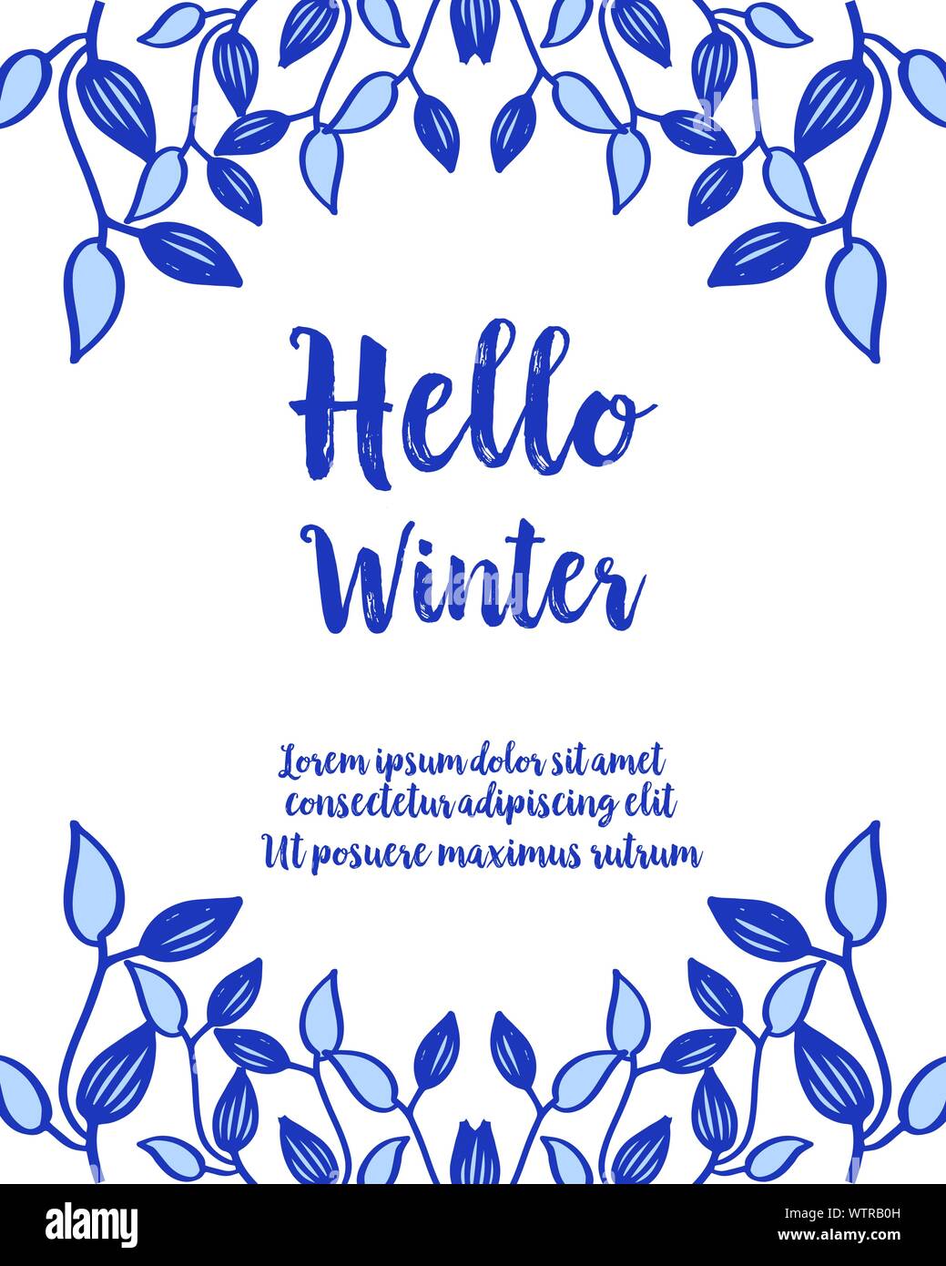Invitation card hello winter with decoration of leaf flower frame ...