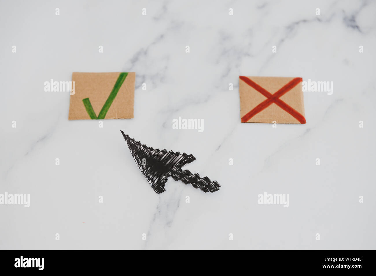 decision taking concept, multiple choice options with green tick and ...